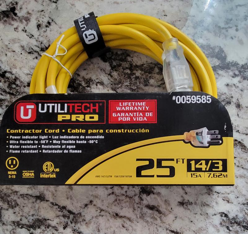 Shop Utilitech (2-Pack) 25-ft 14 / 3 Medium Duty 3 Prong Yellow Outdoor ...