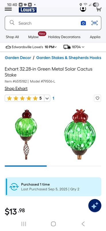 Exhart 32.28-in Green Metal Solar Cactus Stake in the Garden Stakes ...