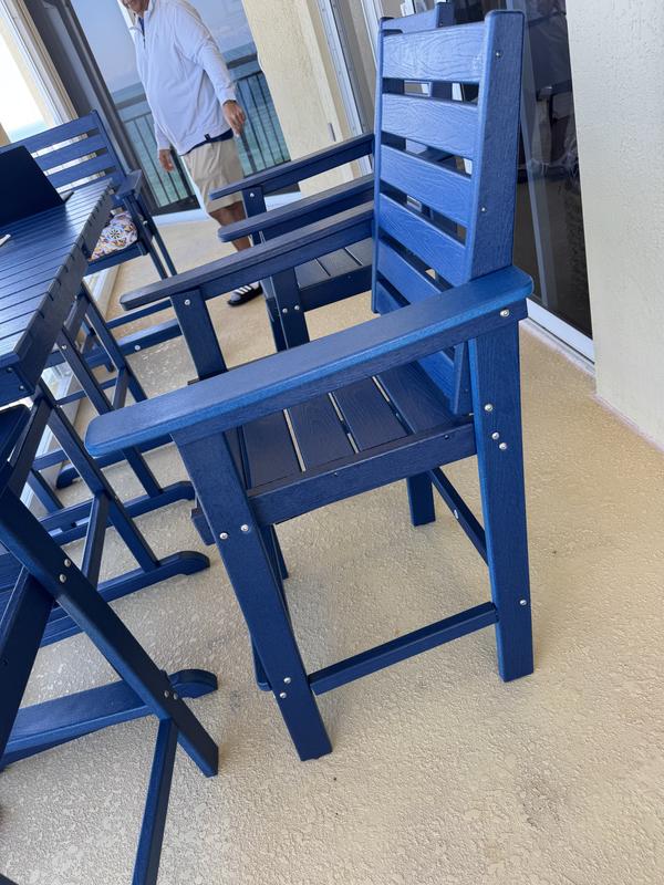LUE BONA Set of 2 White HDPE Frame Stationary Bar Stool Chair with Slat ...