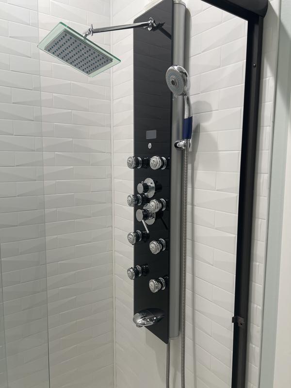 AKDY Black Tempered Glass 8.27-in Dual Head Shower Panel System with 5 ...