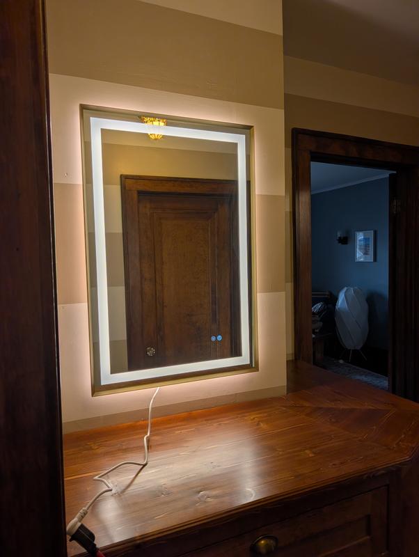 Keonjinn Bathroom LED Mirror With Framed 20-in x 28-in Beveled ...