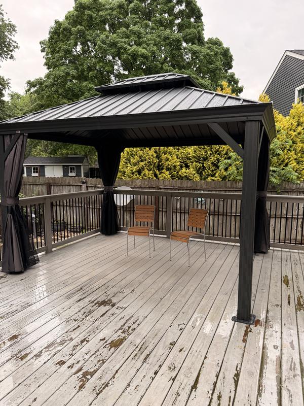 PURPLE LEAF 26-ft x 12-ft Hardtop Gazebo Gray with Lights Gazebo with ...