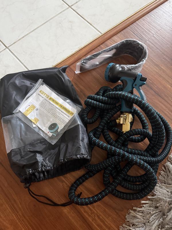 KOTTO Expandable Garden Water Hose; 10 Spray Nozzles; Anti-Rust Solid ...