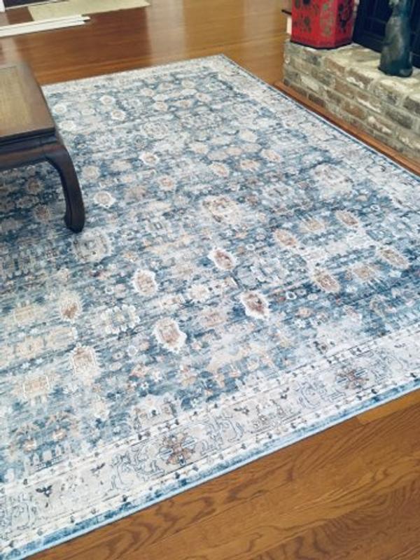 allen + roth Machine Washable Blue Traditional 8 X 10 (ft) Blue Indoor ...
