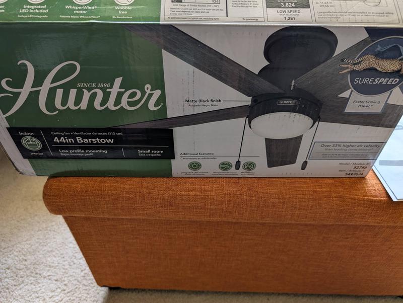 Hunter Barstow SureSpeed 44-in Matte Black with Wood Look Blades ...