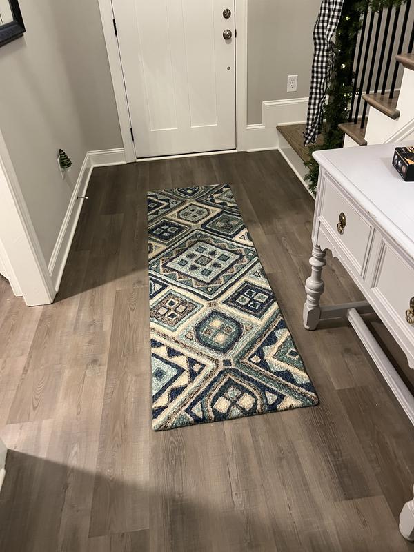 allen + roth with STAINMASTER Teal Tiles 2 x 7 (ft) Hooked ...