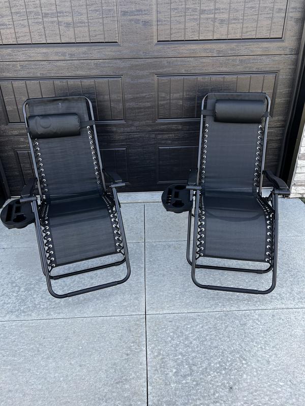 Forclover 2-Piece Outdoor Folding Lounge Chair Set of 2 Black Steel ...