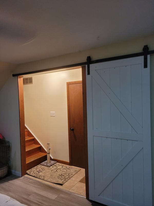 JUJUBON 42-in x 84-in White K-frame MDF Solid core Single Barn Door ...