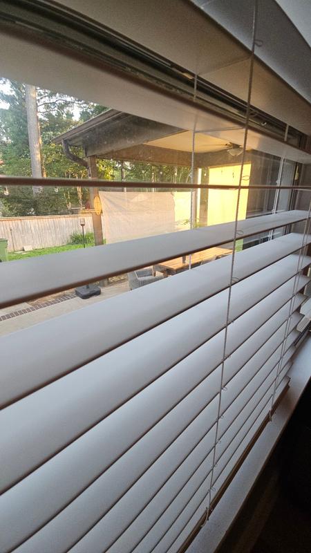 LEVOLOR Basics 2-in Slat Width 31-in x 64-in Cordless White Faux Wood Room Darkening Horizontal ...