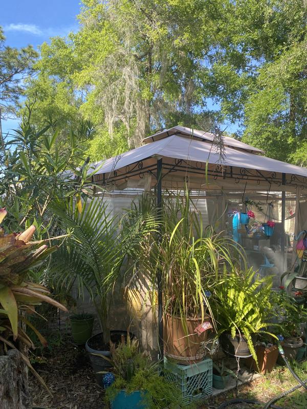 Forclover 13-ft x 10-ft Patio Double-Layer Roof Canopy Gazebo Beige ...