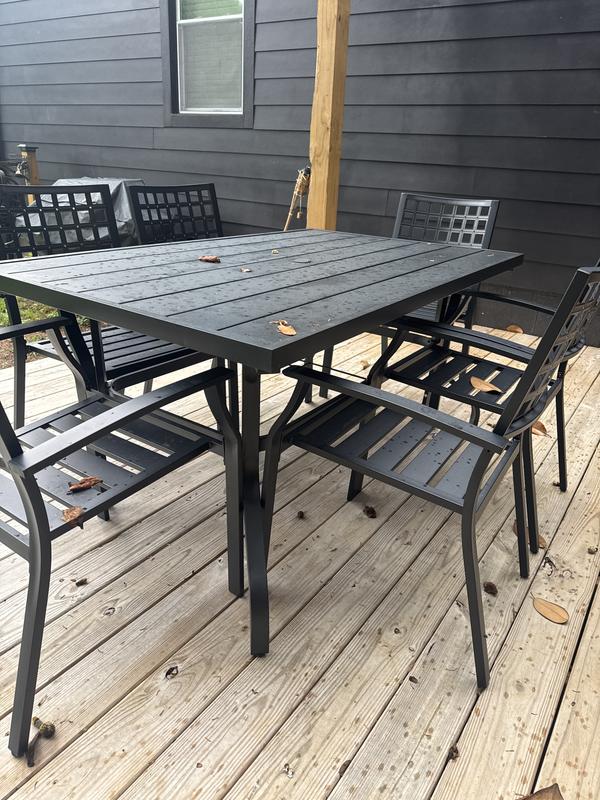 Nuu Garden 7 -Piece Oval Link Back Patio Dining Set Iron Rectangle ...