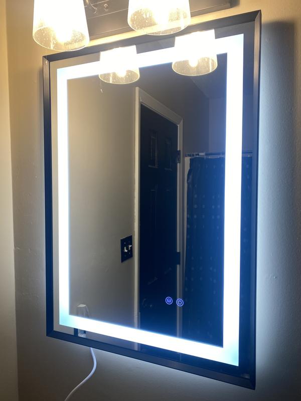 TETOTE 48x32 Inch Brushed Nickel Rectangular Framed Wall LED Bathroom ...