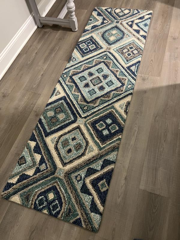 allen + roth with STAINMASTER Teal Tiles 2 x 7 (ft) Hooked ...