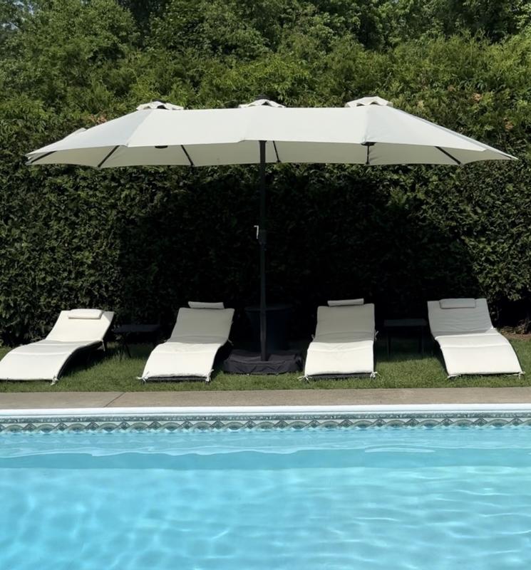 Mondawe 15-ft Steel Red Garden Patio Umbrella with Lights and Base ...