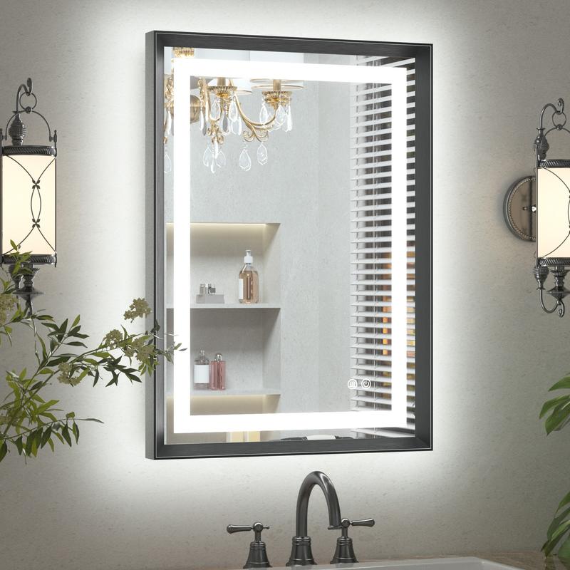 Keonjinn Bathroom LED Mirror With Framed 20-in x 28-in Beveled ...