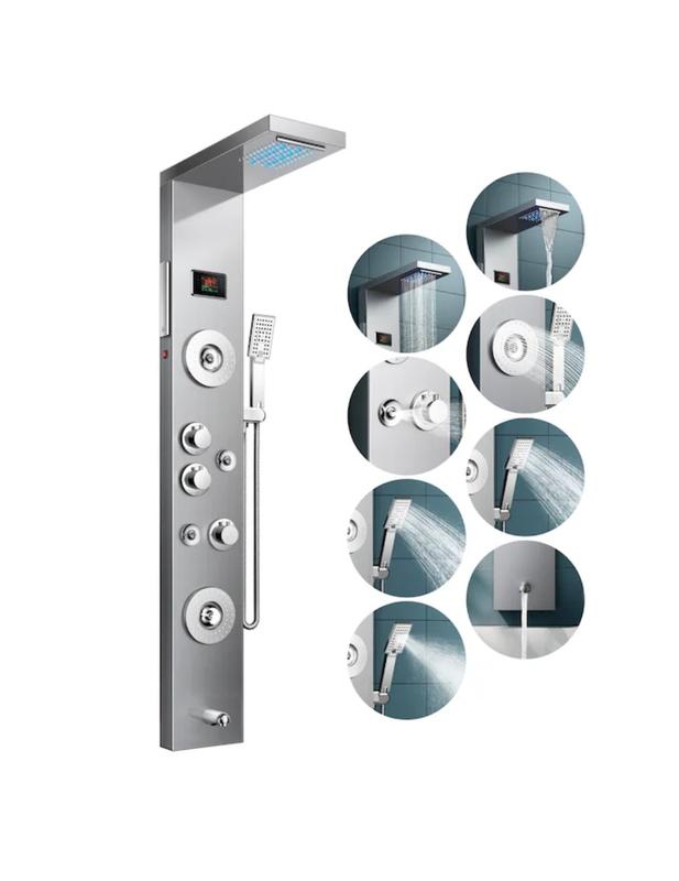 FURUISI 45 in SP Brushed Nickel 20.08-in Waterfall Dual Head Shower ...