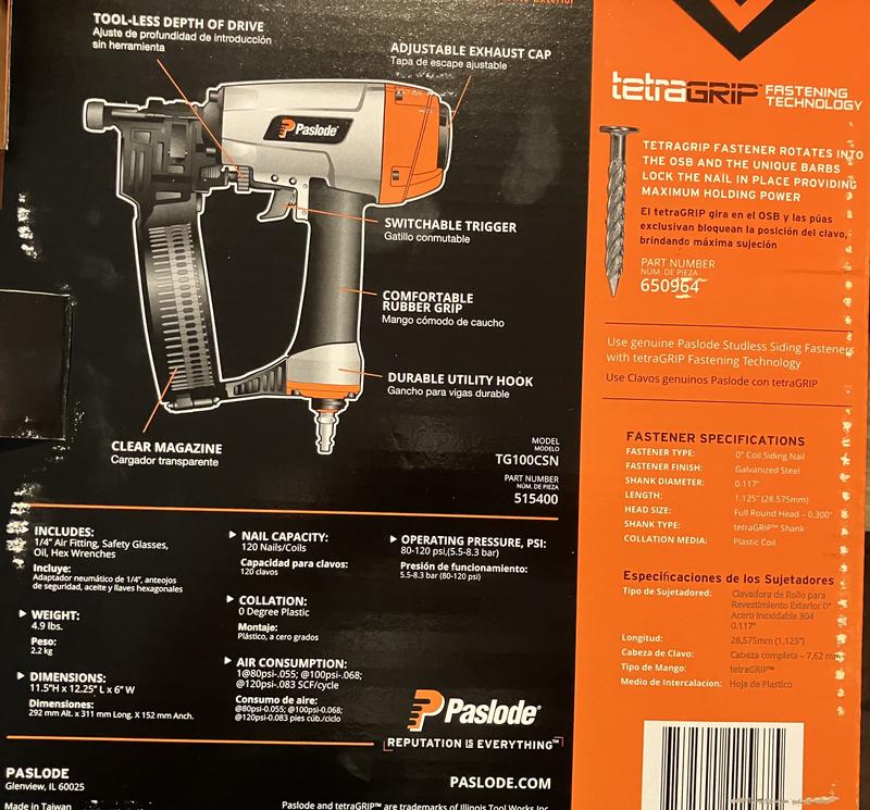 Paslode tetraGRIP 1-1/8-in Pneumatic Siding Nailer 515400 at Lowes.com