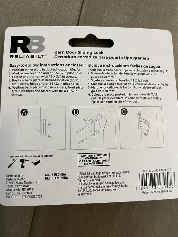 RELIABILT Matte Black Indoor Single Barn Door Lock 07-3052 at Lowes.com