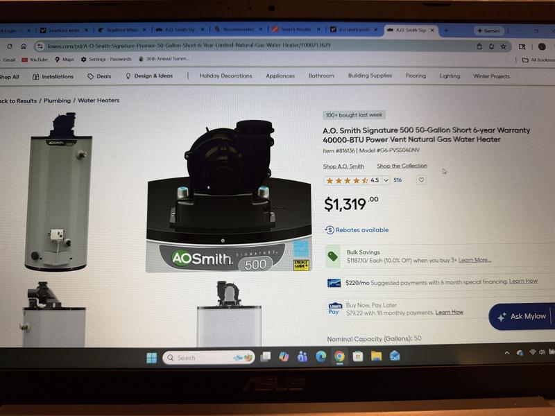 Shop A.O. Smith Signature 500 40-Gallon Short 40000-BTU Power Vent ...