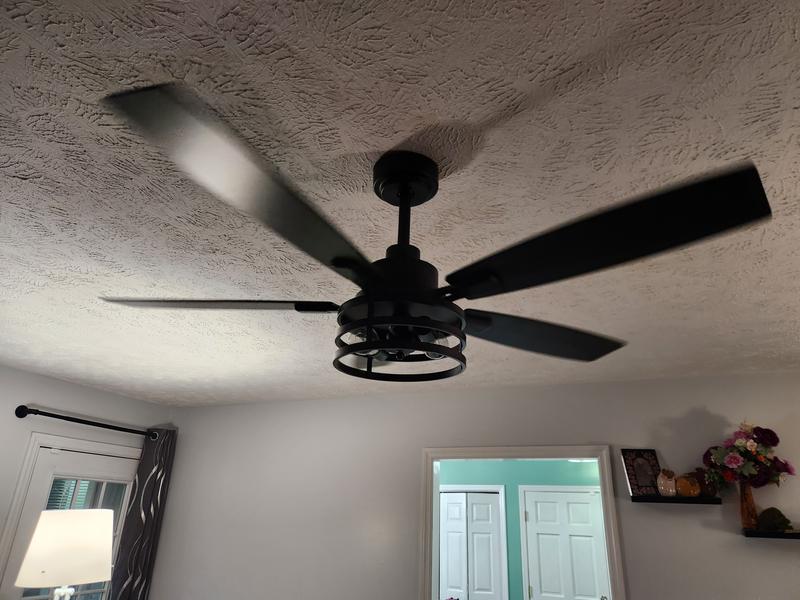 SILJOY 52-in Farmhouse Cage Ceiling Fan with Walnut or Black Color ...