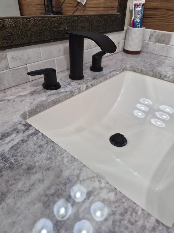 WOWOW Matte Black Widespread 2-Handle Waterfall Bathroom Sink Faucet ...
