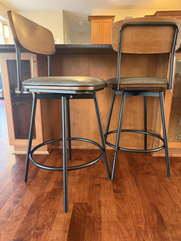 Circle 55 Camel 30-in H Bar height Upholstered Swivel Metal Bar Stool 2 ...
