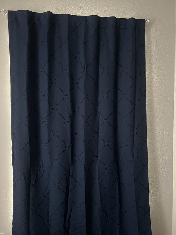 allen + roth 95-in Navy Geometric Blackout Thermal lined Back tab ...