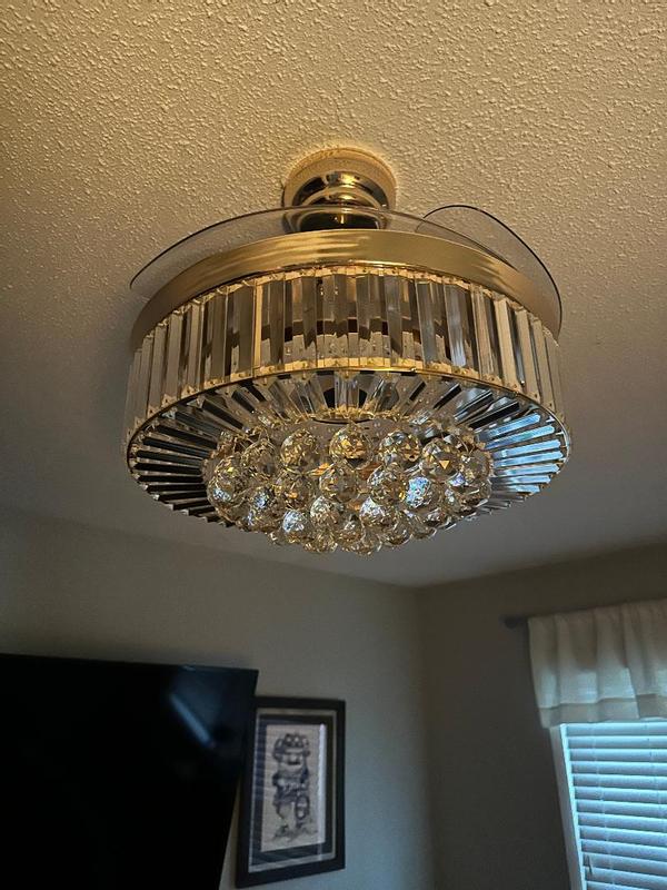 SILJOY 52-in Modern Chrome Crystal Retractable Ceiling Fan with ...