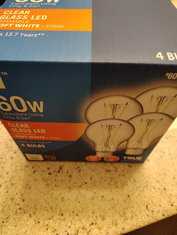 Utilitech 60 -Watt EQ A19 Soft white Screw bases Dimmable LED General purpose Light Bulb 4 -Pack ...