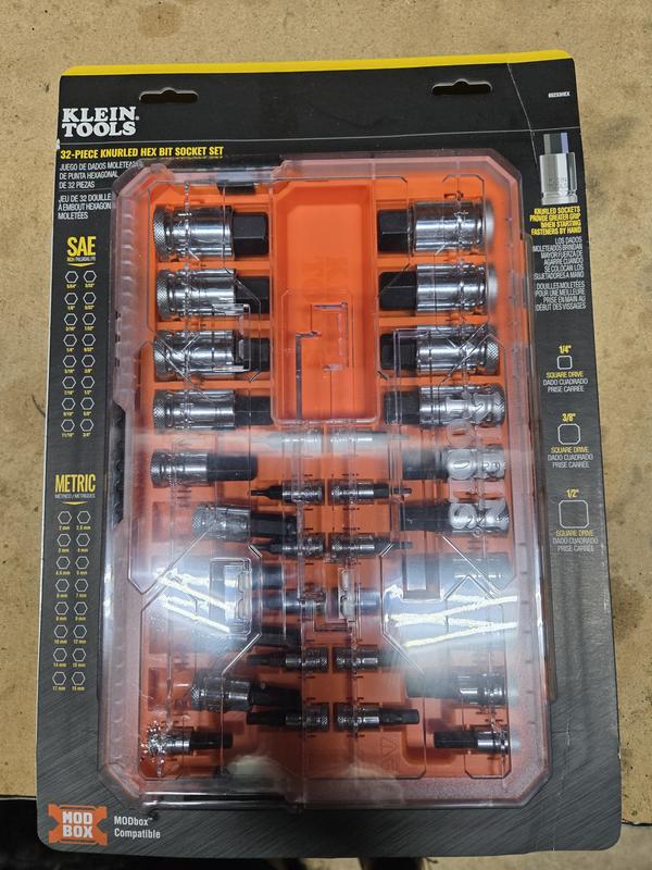 Klein Tools Knurled Hex Bit Socket Set, SAE and Metric, 32-Piece in the ...