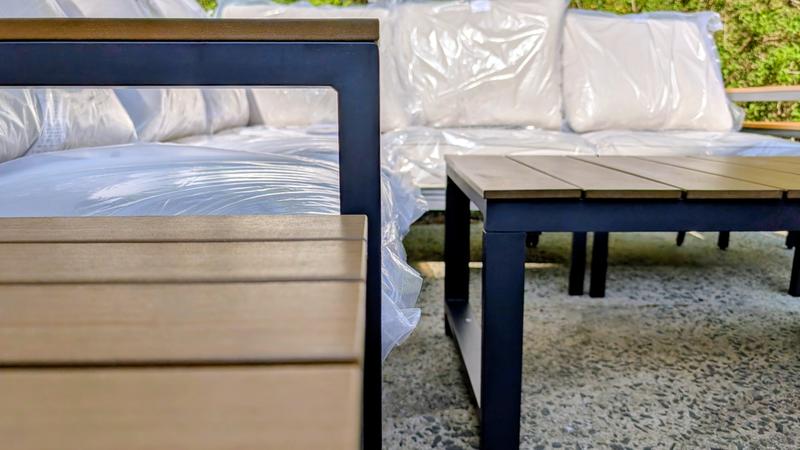Style Selections Waterline Outdoor Sectional with Beige Cushions and ...