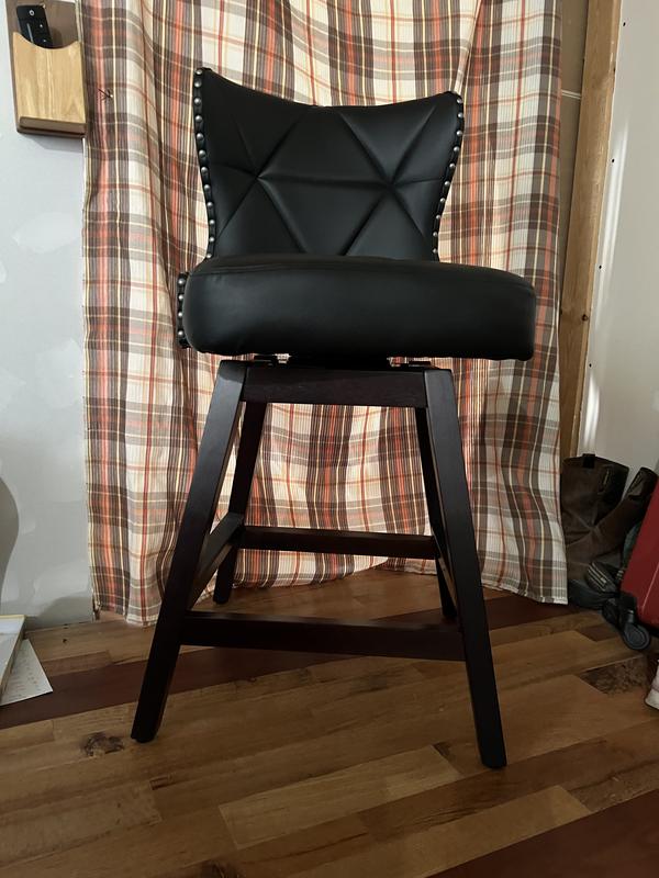 Navy Blue 26-in H Counter height Upholstered Swivel Wood Bar Stool Back ...