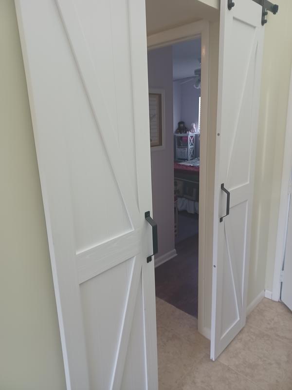 36-in x 84-in White X-frame PVC Hollow core Double Bypass Barn Door ...