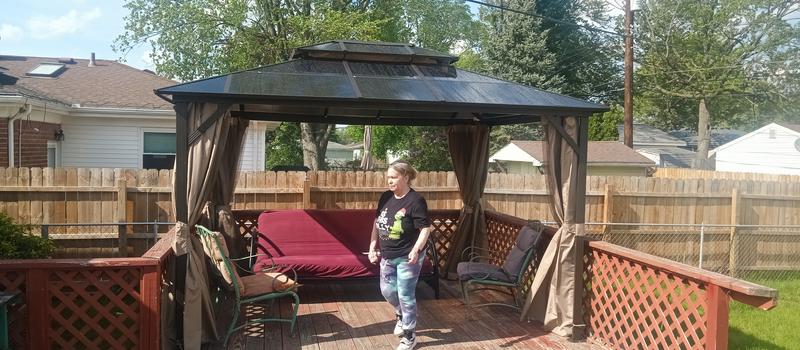 AOXUN 9.8-ft x 9.8-ft Gazebos Brown Grill Gazebo with Hardtop Roof ...
