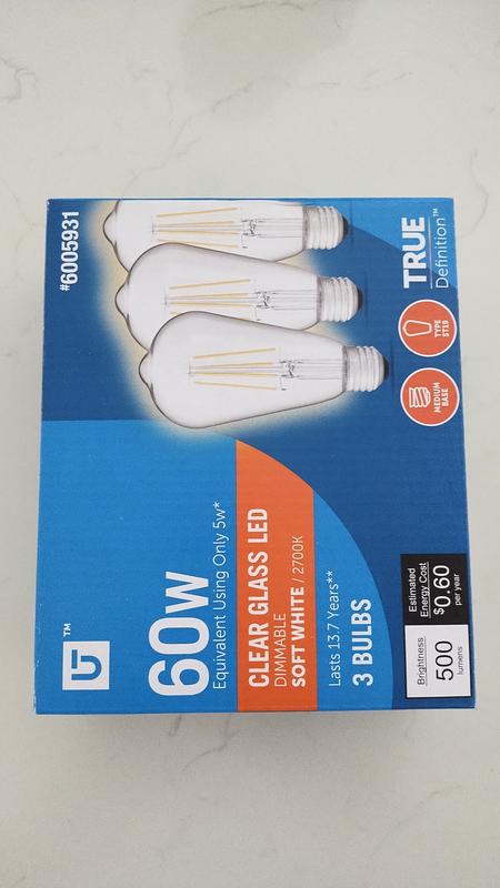 Utilitech Straight Filament 60 -Watt EQ ST19 Soft white Screw bases Dimmable LED General purpose ...