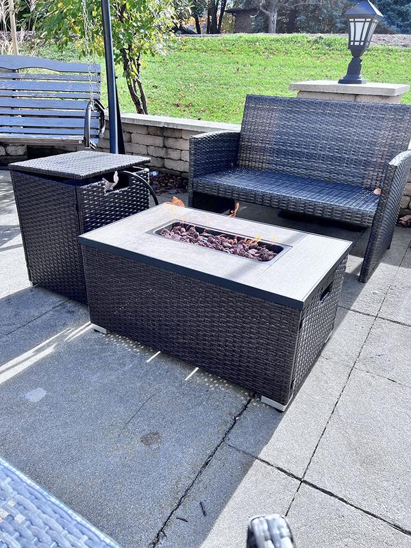 CASAINC Rattan FirePit 32-in W Brown Portable Wicker Rectangle Tabletop ...