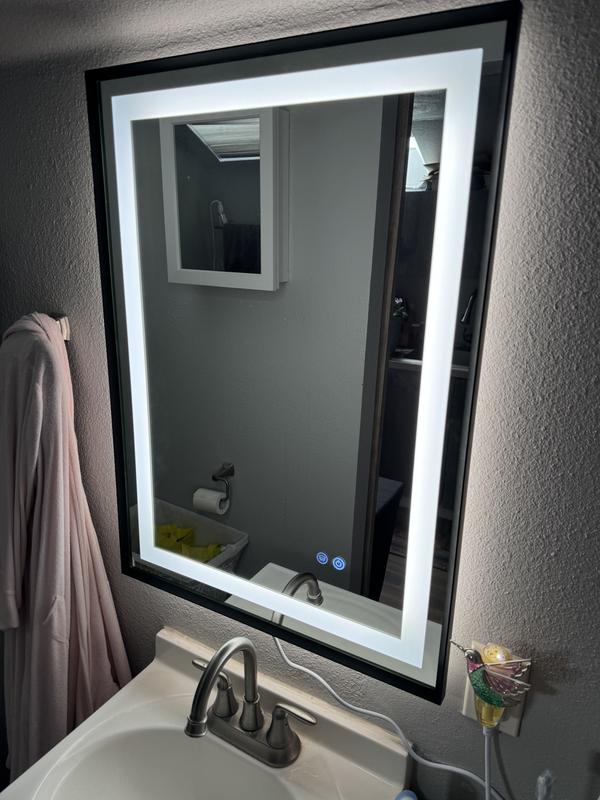 Keonjinn Bathroom LED Mirror With Framed 36-in x 36-in Beveled ...