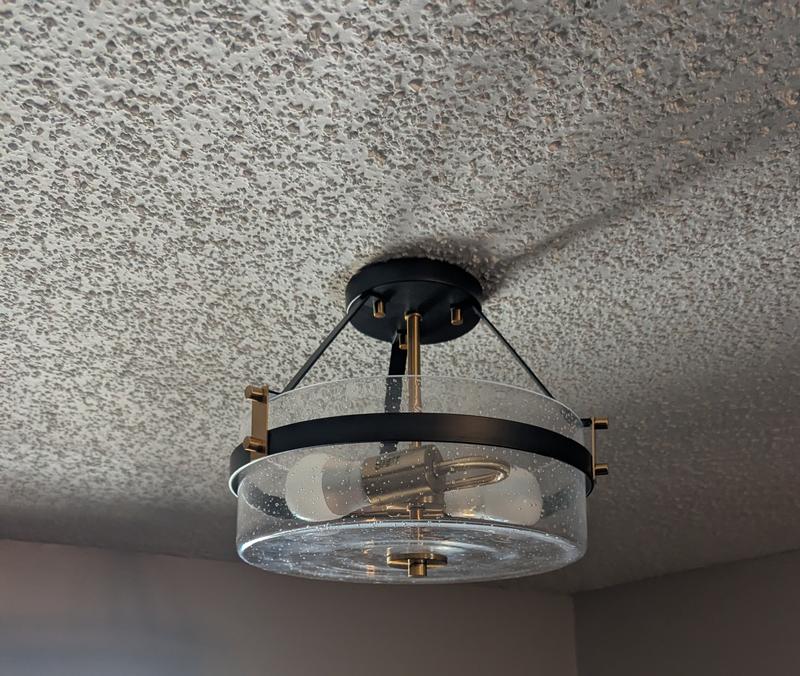 Uolfin 12-in Copper in Seeded Drum Indoor 2 -Light Semi-flush Mount ...