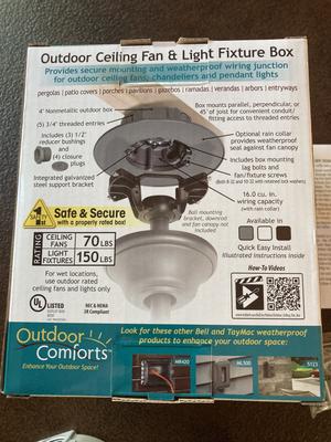 Hubbell Bell PVC Weatherproof New Work/Old Work Ceiling Fan Electrical ...