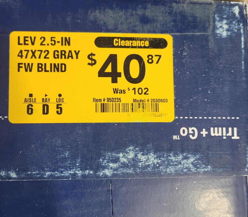 LEVOLOR Trim+Go 2.5-in Slat Width 23-in x 72-in Cordless Gray Faux Wood Room Darkening ...