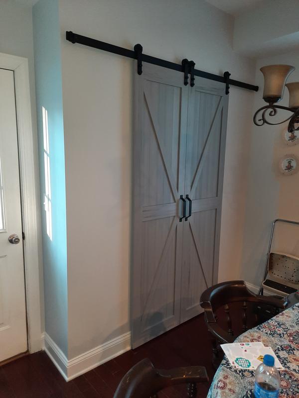 42-in x 84-in White X-frame PVC Hollow core Double Bypass Barn Door ...