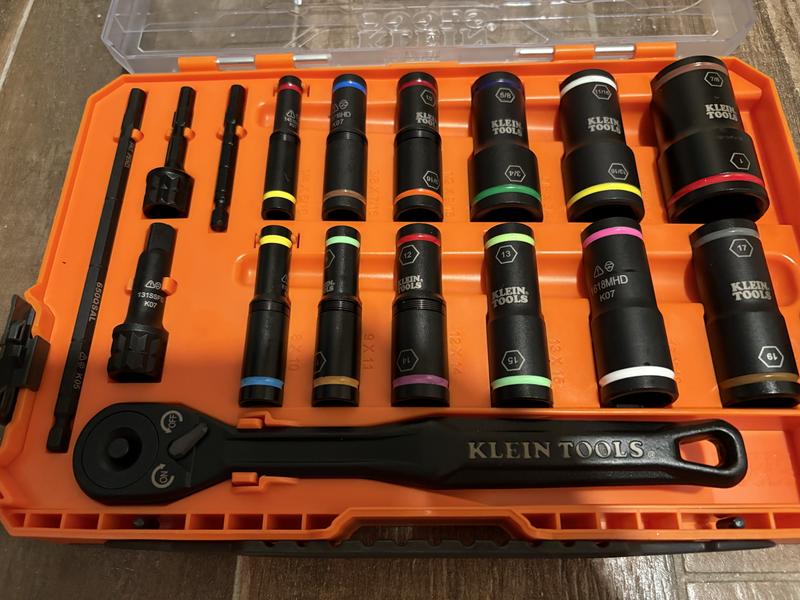 Klein Tools KNECT Flip-24 Deep-Well, Heavy-Duty Impact Socket Set, SAE ...