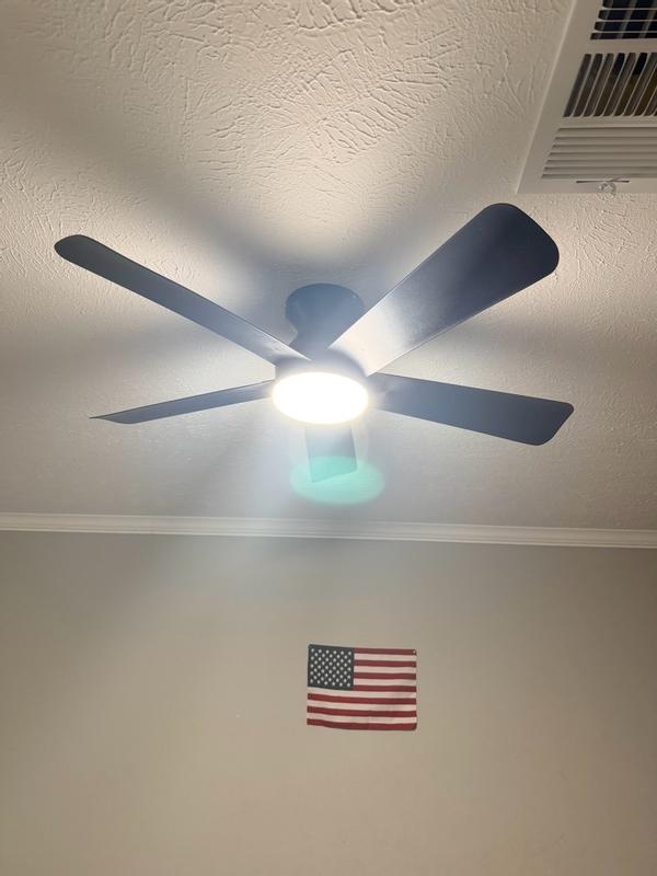 Depuley 194C 25-in White with Wood Grain Blades LED Downrod or Flush ...