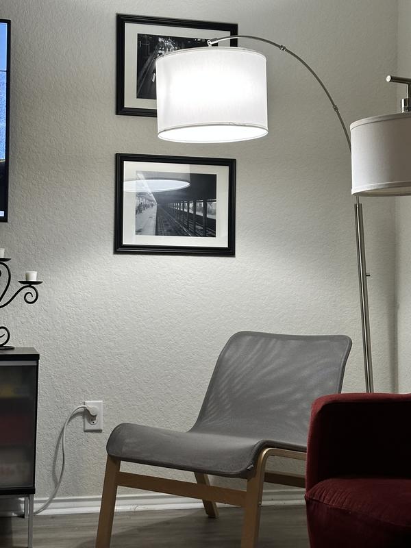 allen + roth 73-in Brushed Steel Arc Floor Lamp with Fabric Shade in ...