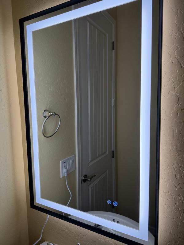 Keonjinn Bathroom LED Mirror With Framed 24-in x 32-in Beveled ...