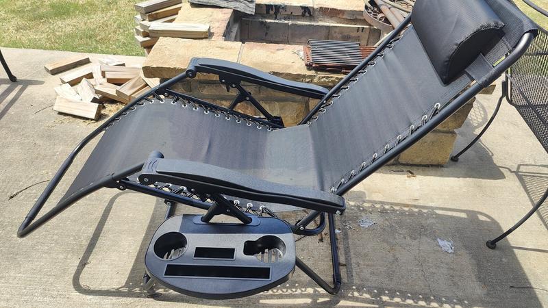 Forclover 2-Piece Outdoor Folding Lounge Chair Set of 2 Black Steel ...