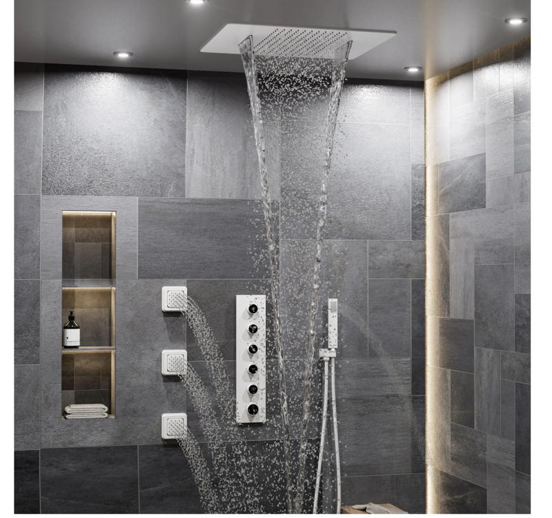 CASAINC Matte White 15.7-in Waterfall Built-In Shower Faucet System ...