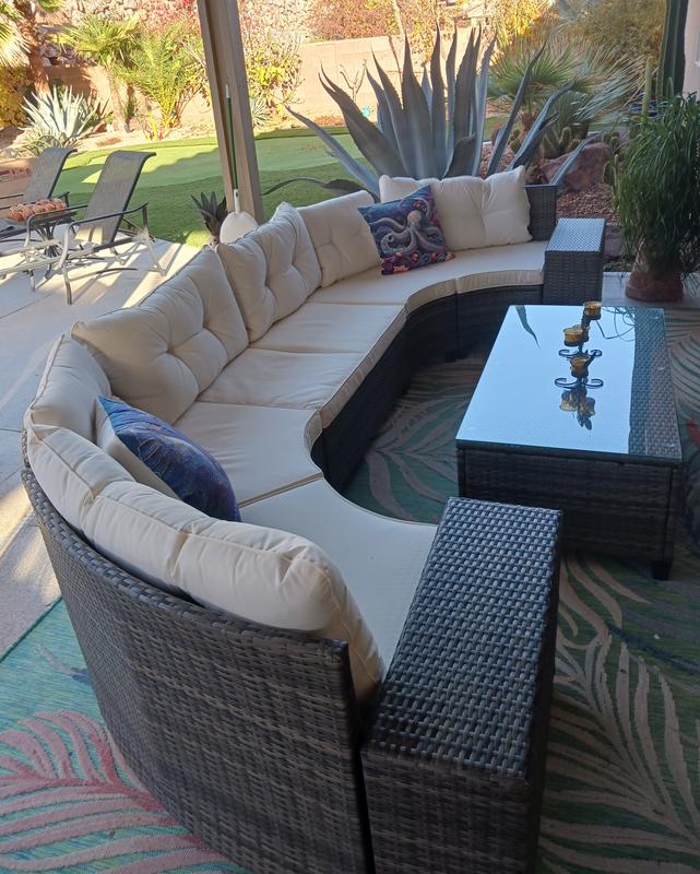 Xspracer 8 -Piece Wicker Patio Sofa Conversation Set with Gray Cushions ...