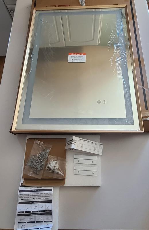 Keonjinn Bathroom LED Mirror With Framed 24-in x 36-in Beveled ...