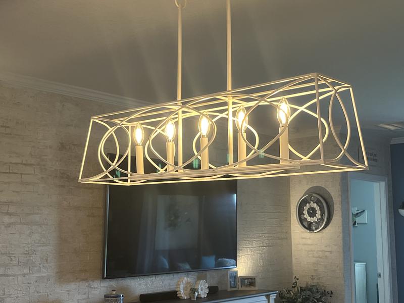 allen + roth Providence 5-Light Antique White Traditional Linear Large ...